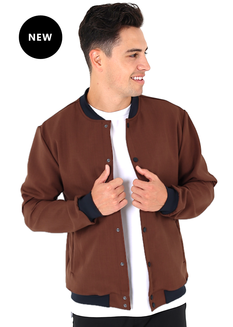 Men's lightweight bomber jacket with snaps, brown heather – Claim Defame