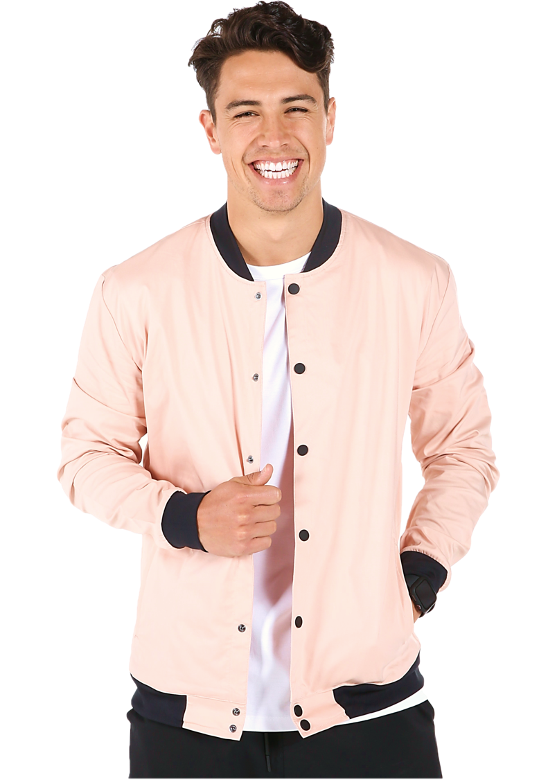 Men's lightweight bomber jacket with snaps, light pink rose – Claim Defame