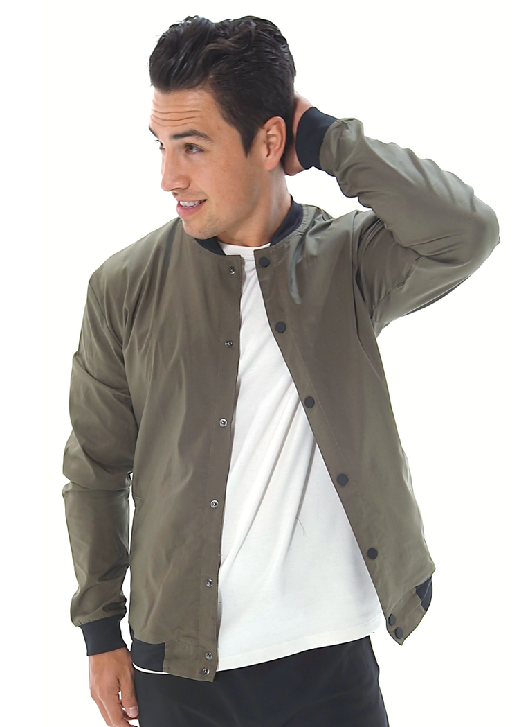 Men's lightweight bomber jacket with snaps, olive army green – Claim Defame
