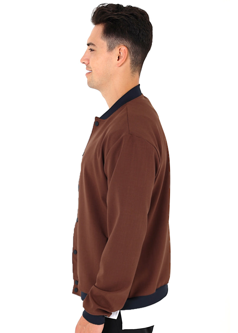 Men's lightweight bomber jacket with snaps, brown heather – Claim Defame
