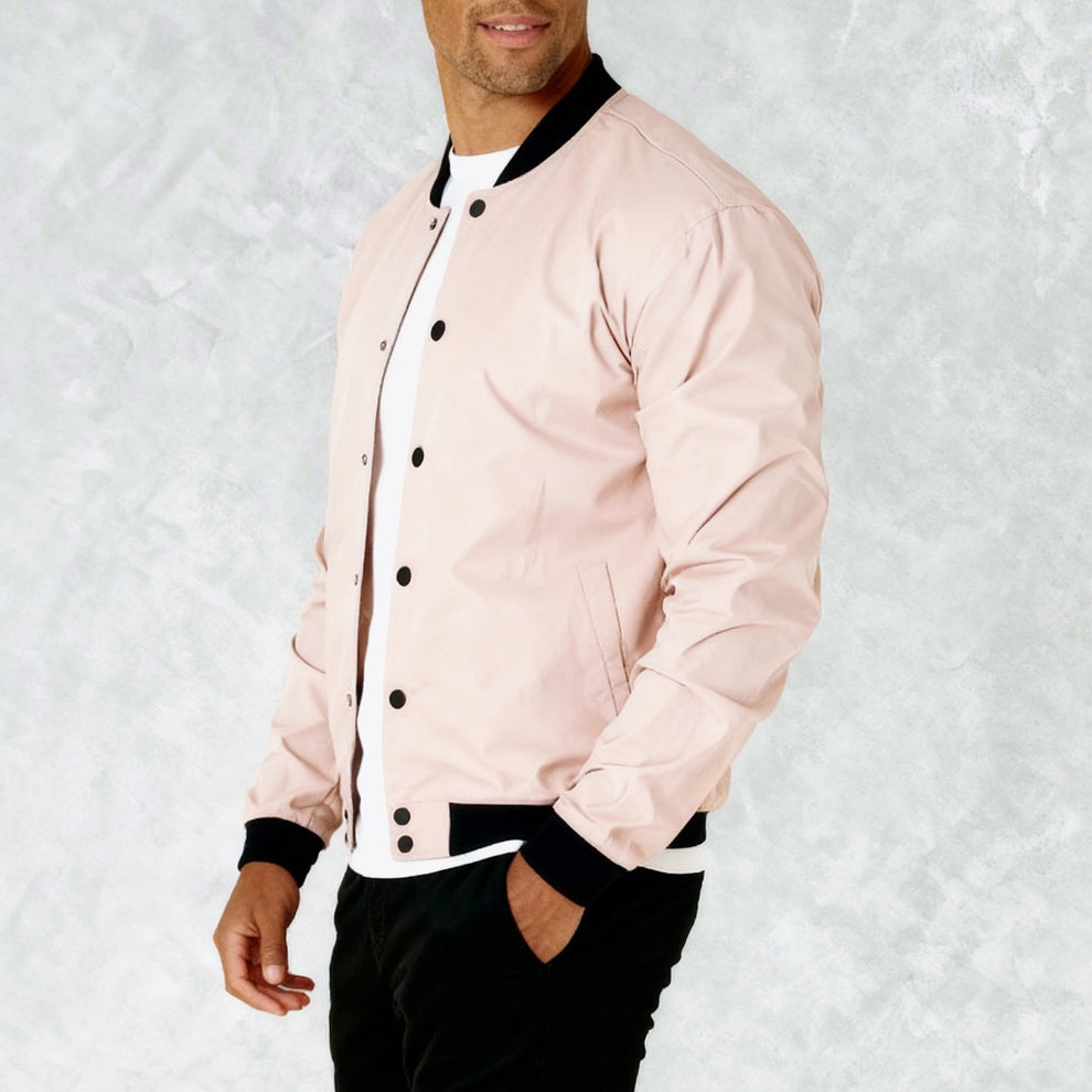 Men's lightweight bomber jacket with snaps, light pink rose – Claim Defame