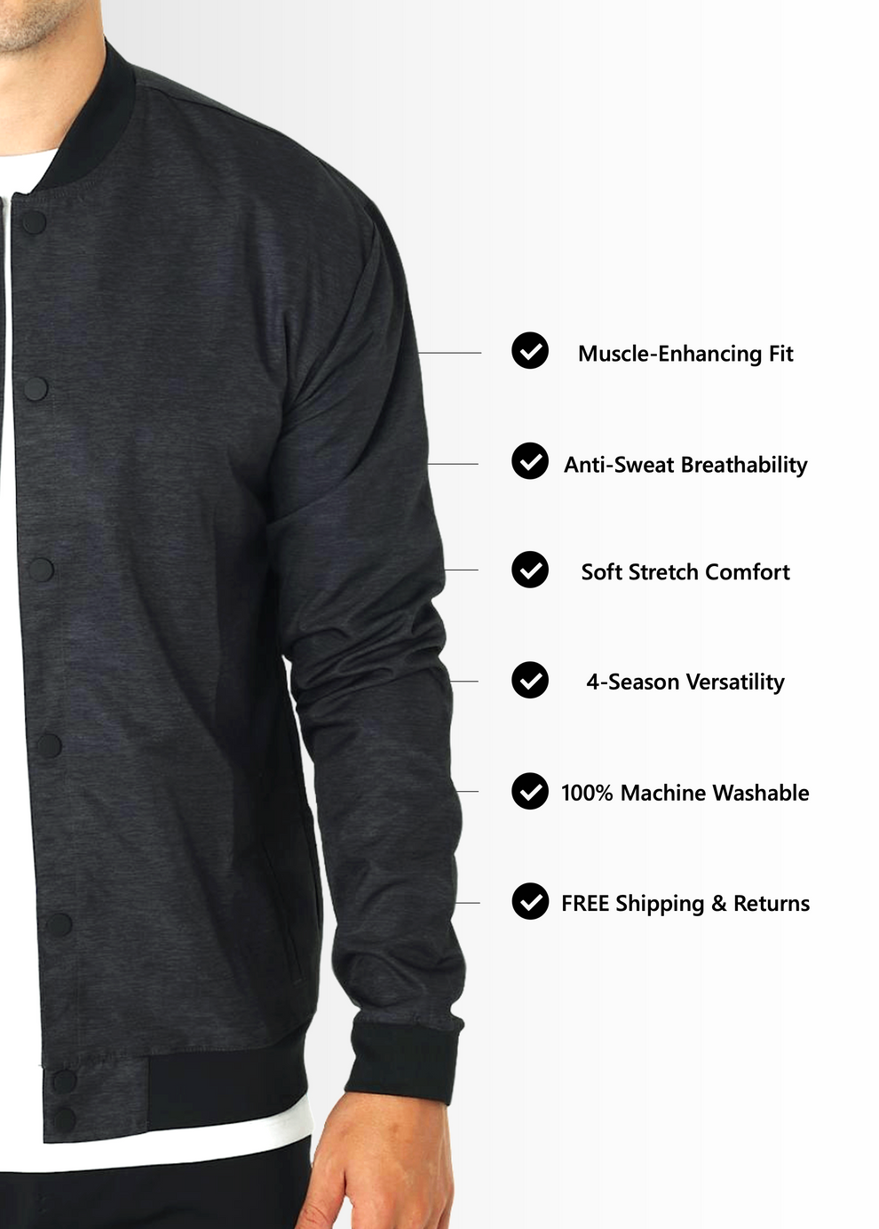 Men's lightweight bomber jacket with snaps, dark heather grey – Claim ...