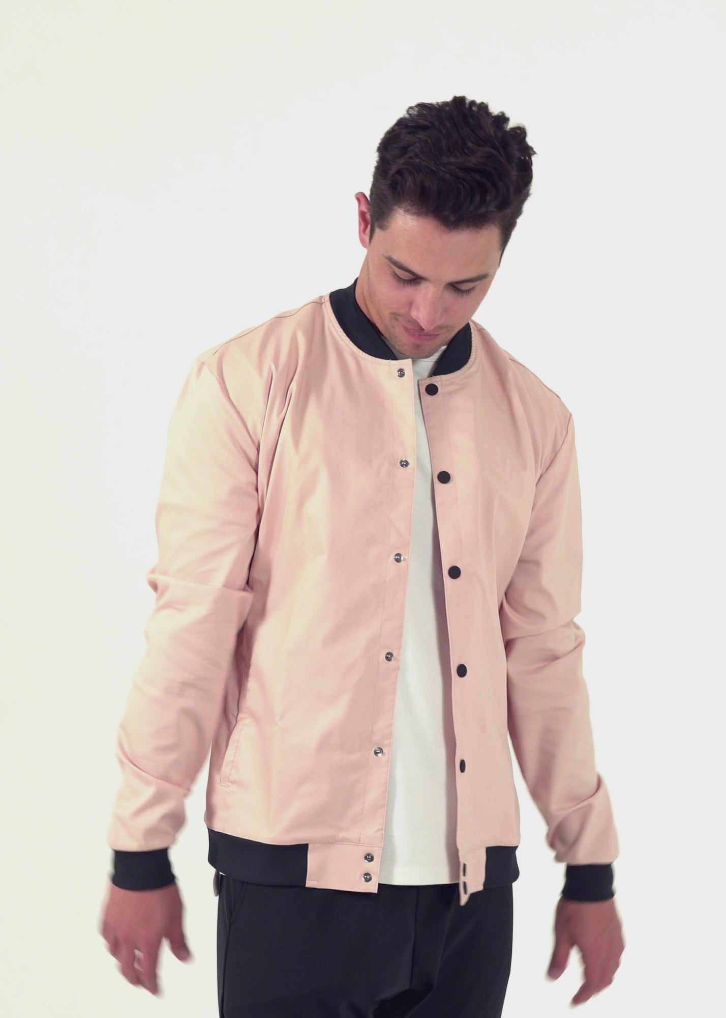 Men's lightweight bomber jacket with snaps, light pink rose – Claim Defame