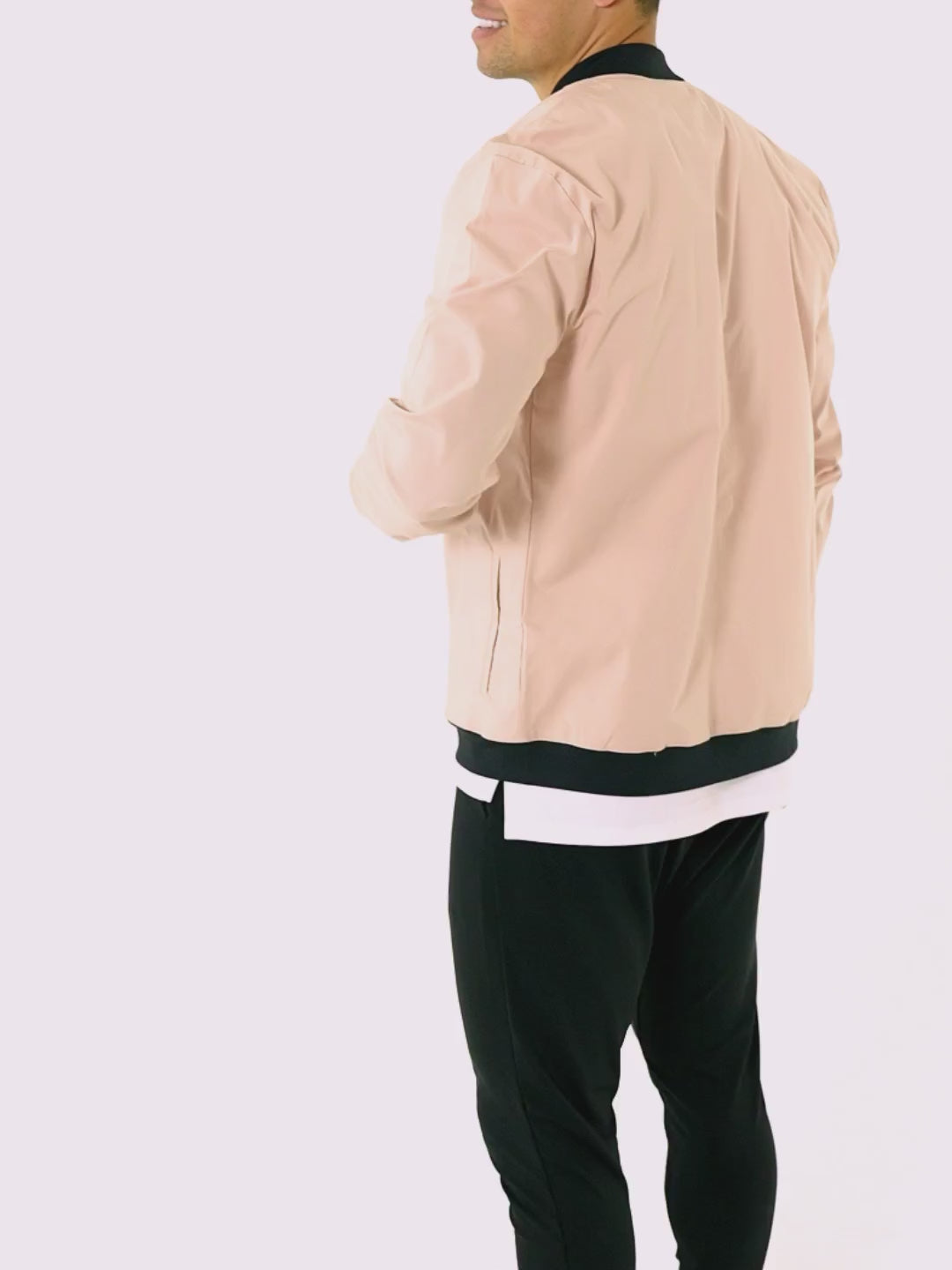 Men's lightweight bomber jacket with snaps, light pink rose – Claim Defame