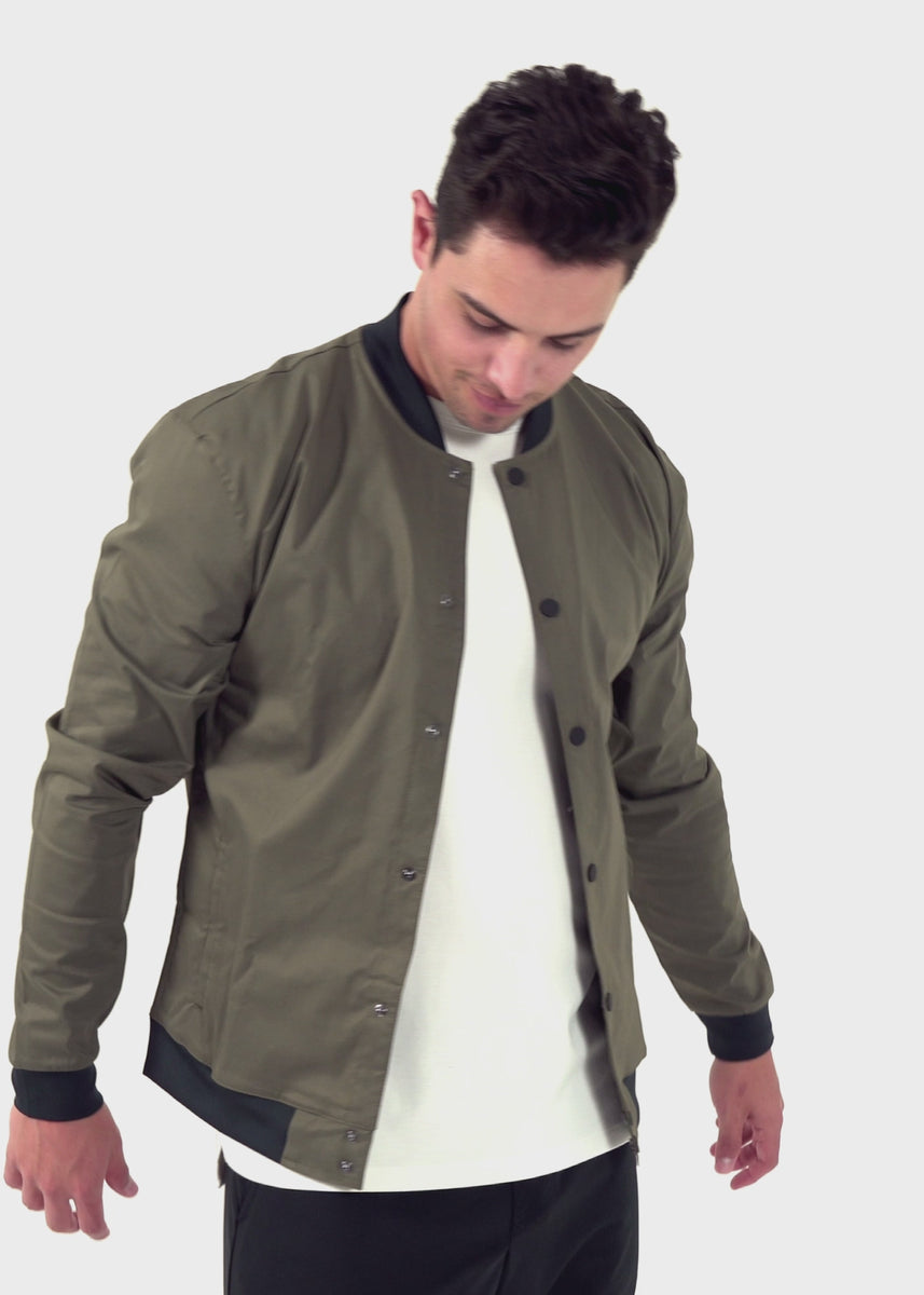 Men's lightweight bomber jacket with snaps, olive army green – Claim Defame
