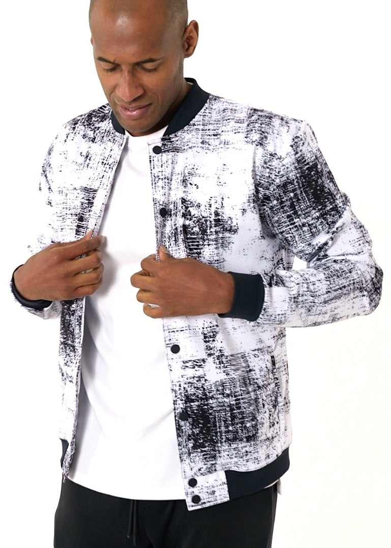 Men's lightweight bomber jacket with snaps, scratch print – Claim Defame